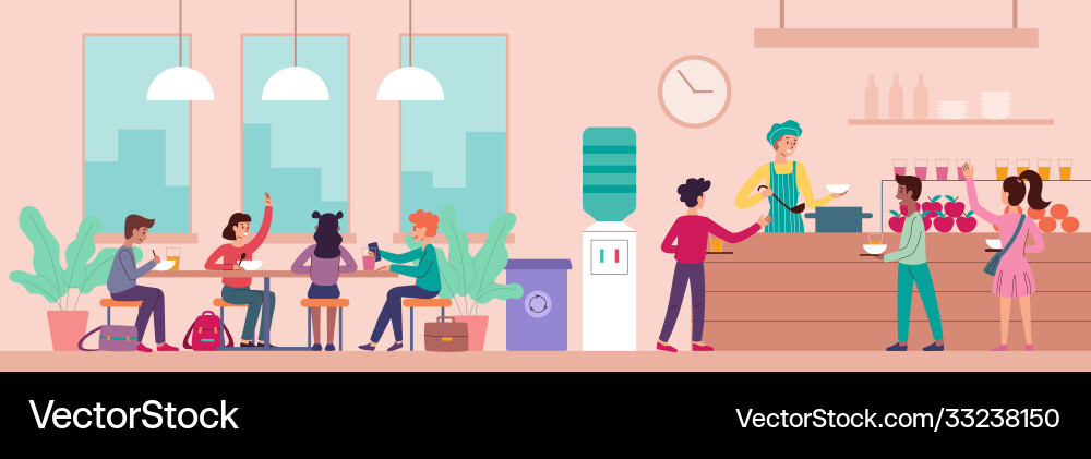 School cafeteria interior with schoolchildren Vector Image