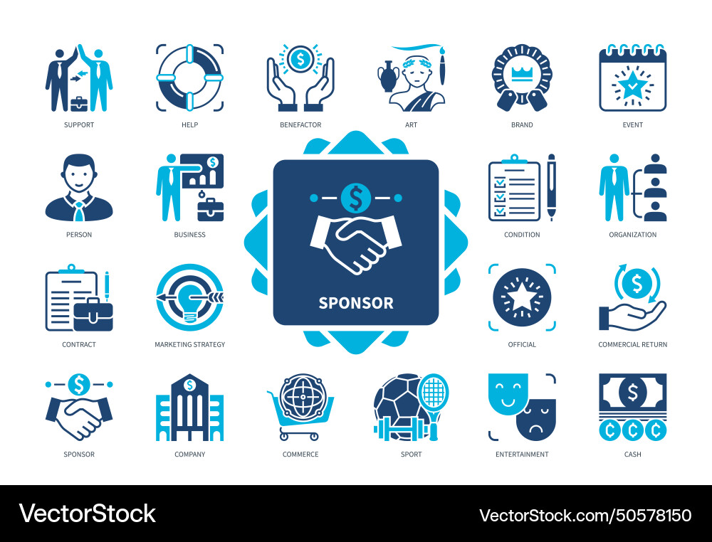 Sponsor solid icon set Royalty Free Vector Image