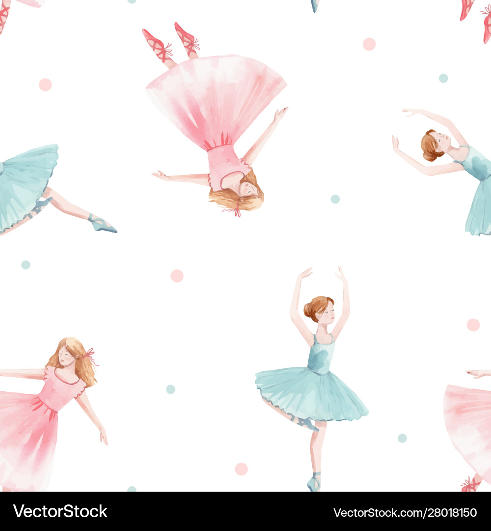 Watercolor Ballet Girls Pattern Royalty Free Vector Image