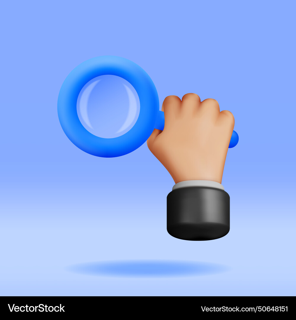 3d blue magnifying glass in hand isolated Vector Image