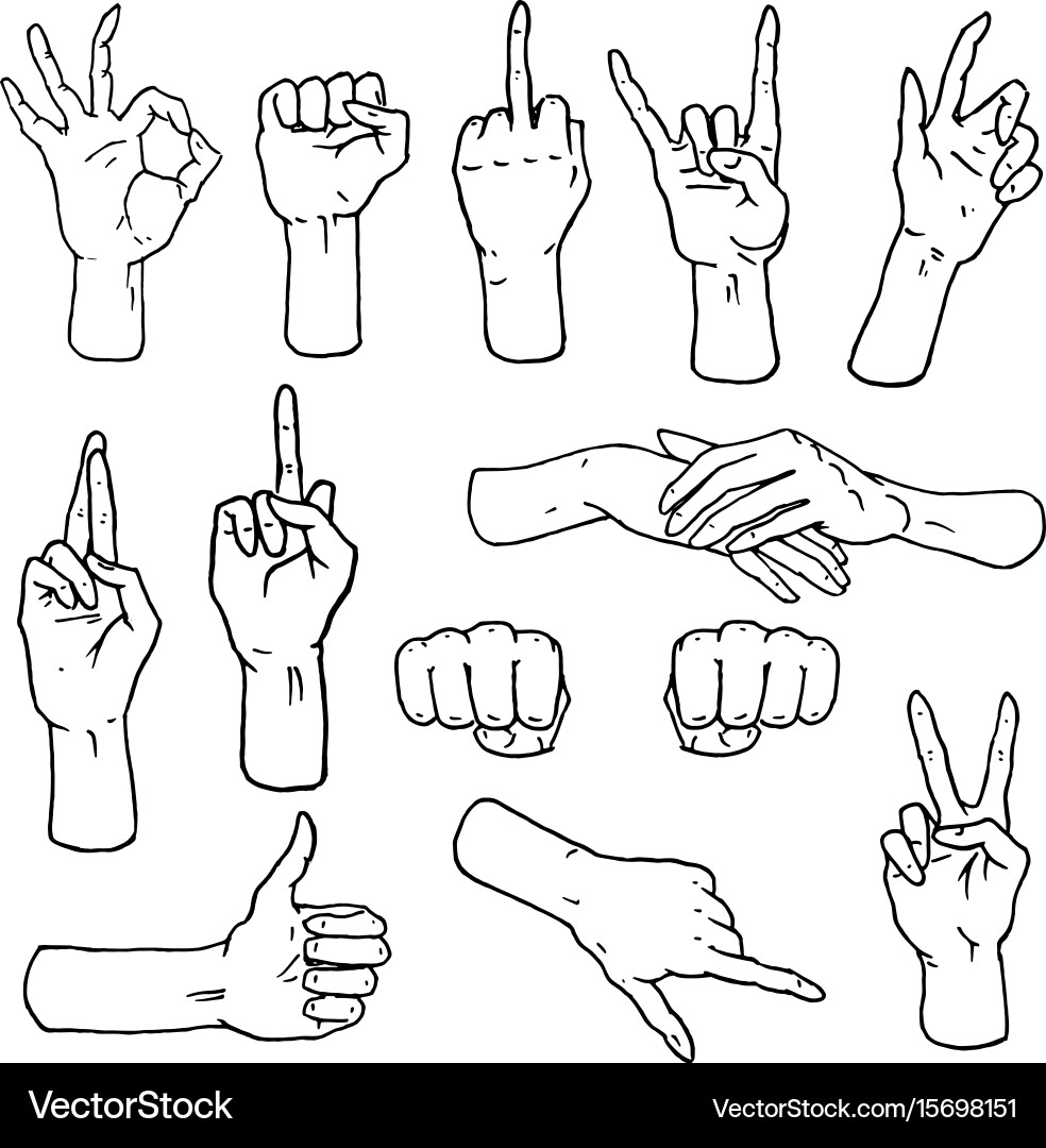 Hand Gestures: Stop, Point, Thumbs Up Royalty Free Vector