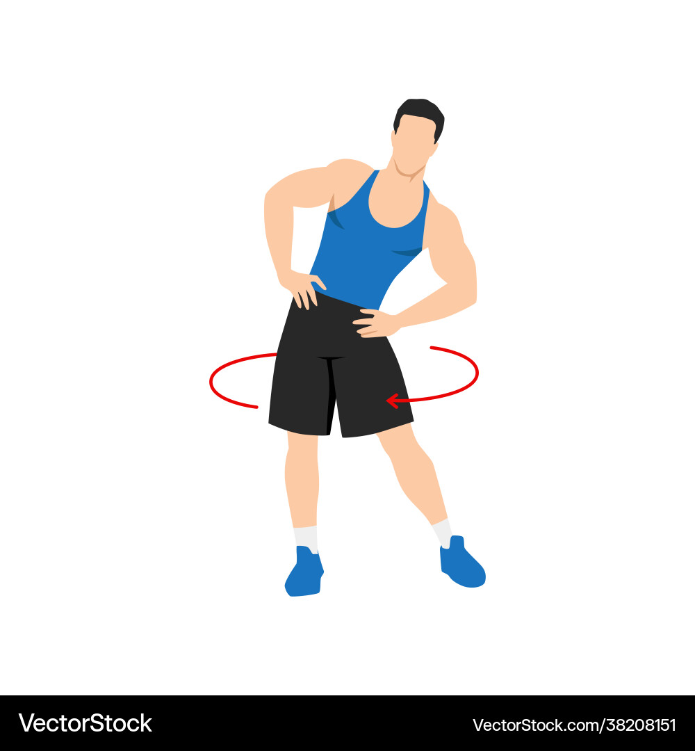 Man doing hip circles exercise flat Royalty Free Vector