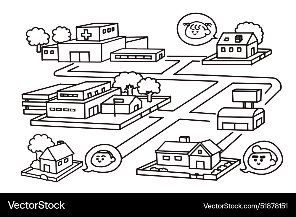 Map isometric doodle cartoon style Royalty Free Vector Image