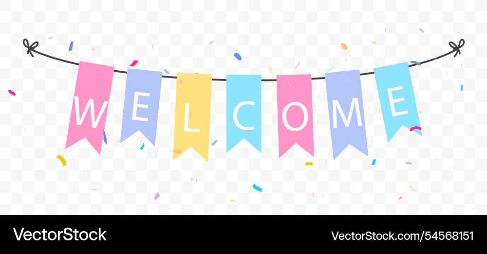 Welcome sign with colorful pastel bunting flags Vector Image