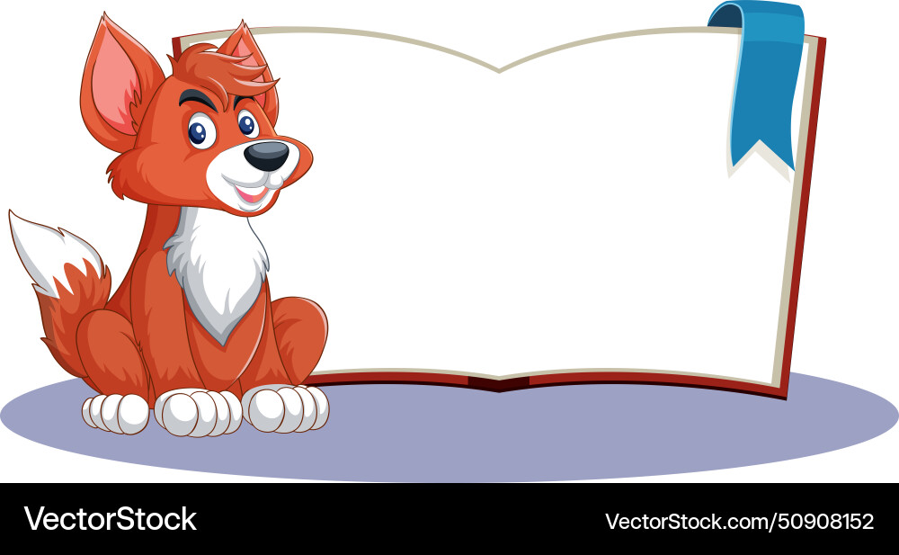 A happy fox sitting beside large book Royalty Free Vector