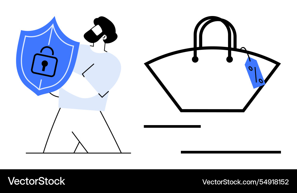 Man holding shield with lock and handbag Vector Image