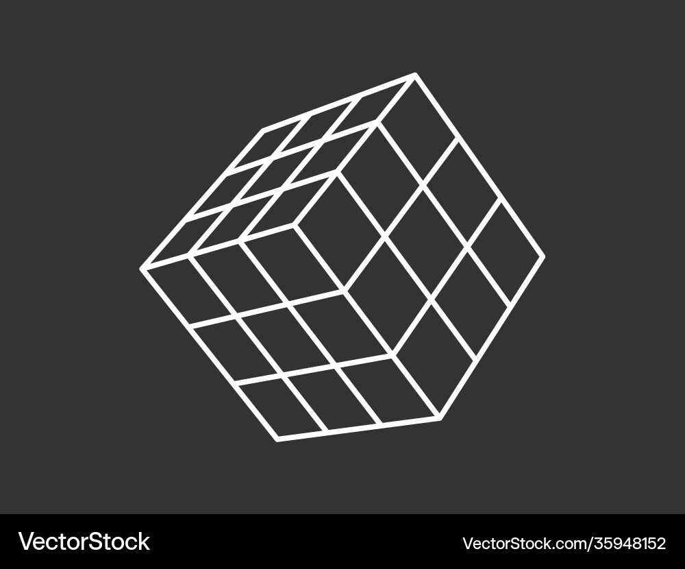 Rubiks cube white geometric contour in black space
