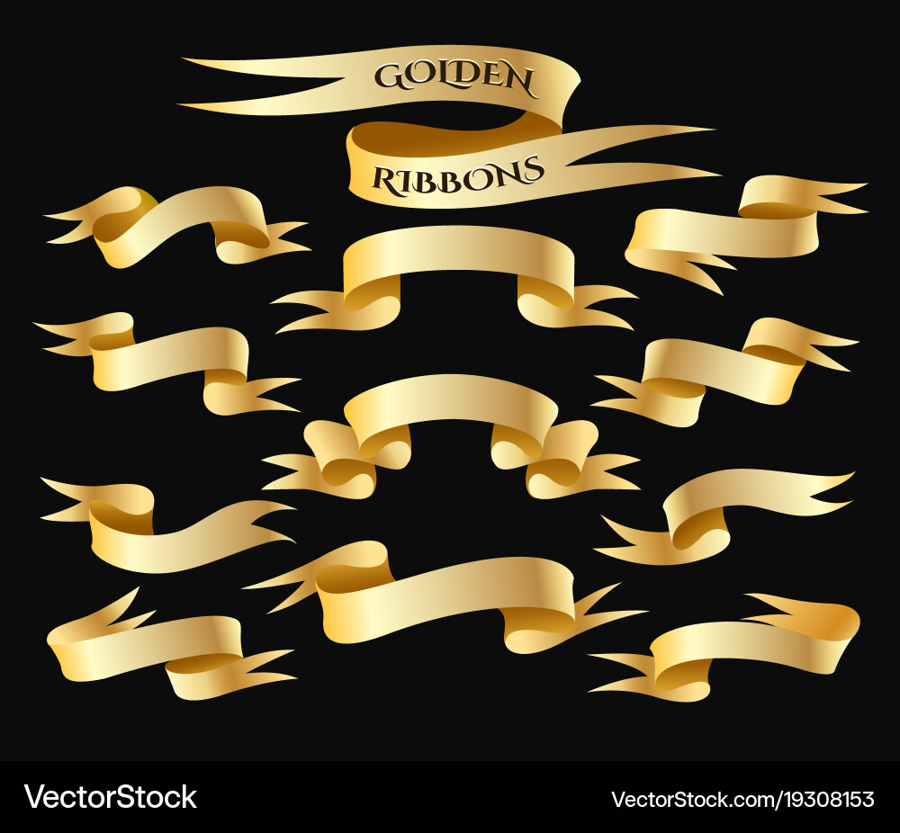 Golden ribbon banner set Royalty Free Vector Image