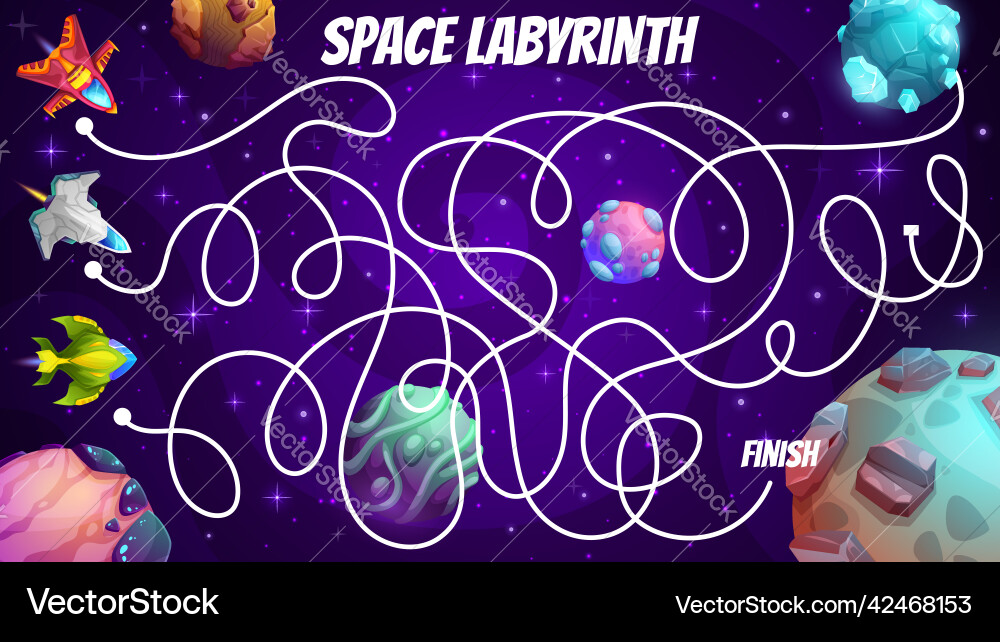 Space labyrinth maze with starships in galaxy Vector Image
