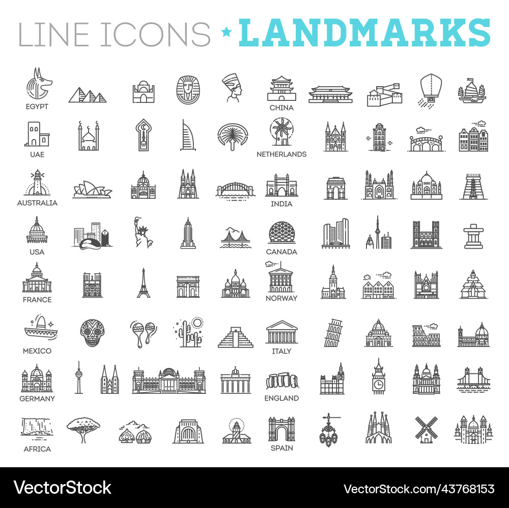 Tourist attractions landmarks Royalty Free Vector Image
