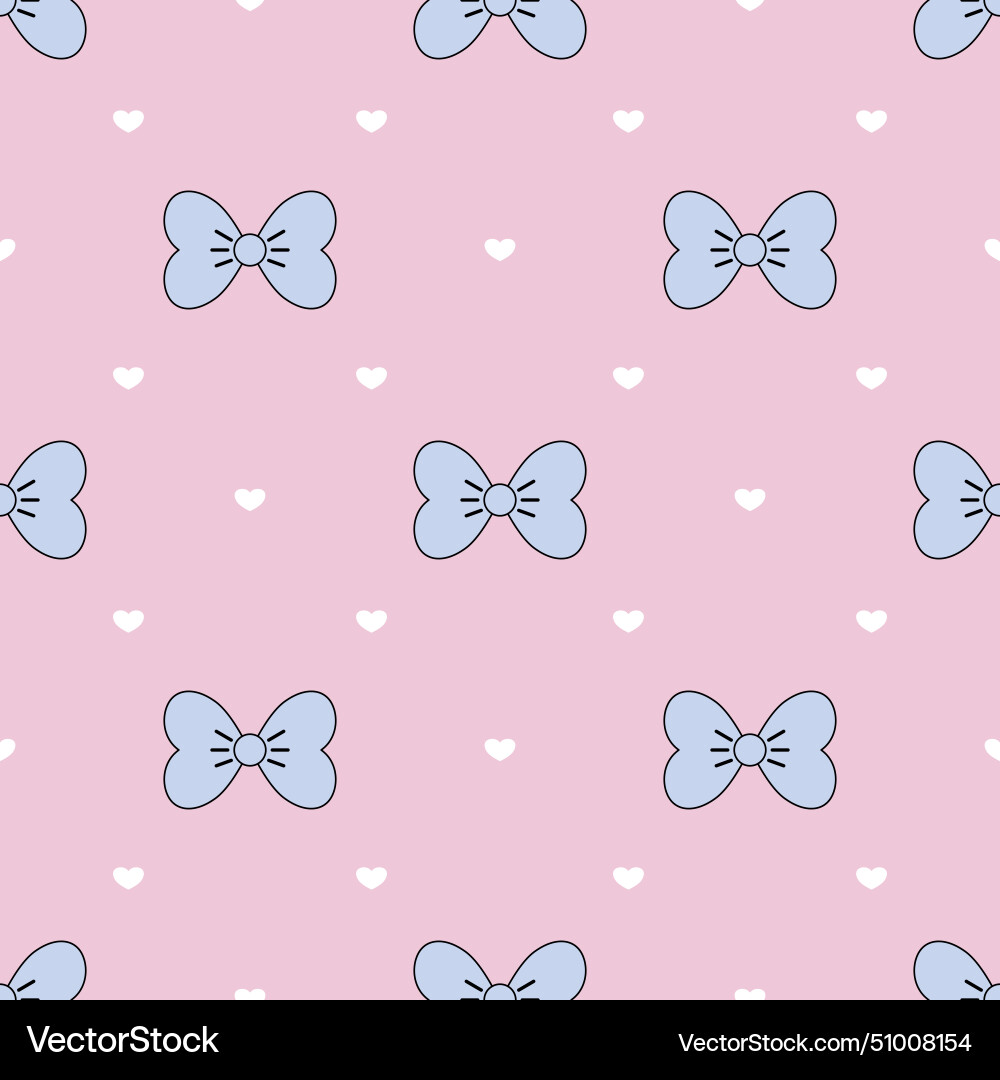 Cute seamless pattern blue ribbon and heart Vector Image