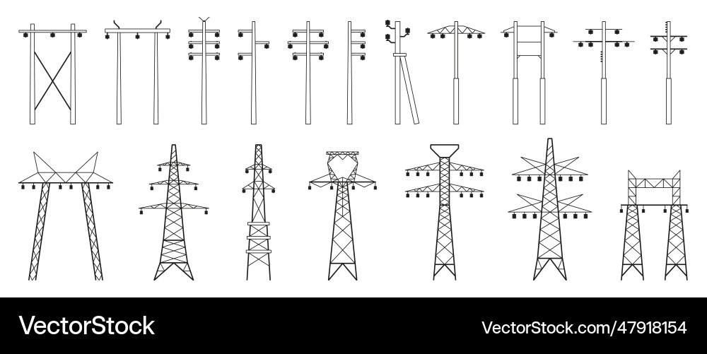 Electric pylons set tower construction Royalty Free Vector