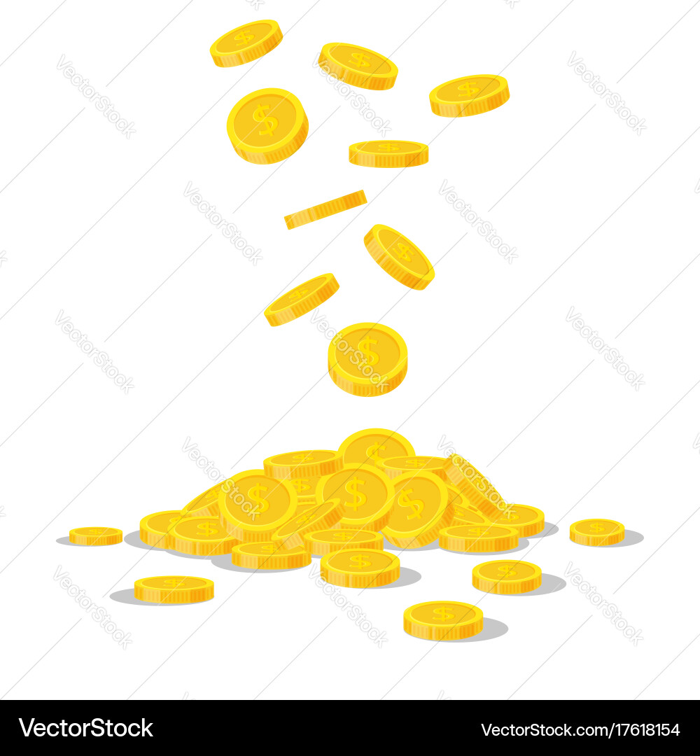 Falling gold coins isolated on white background Vector Image