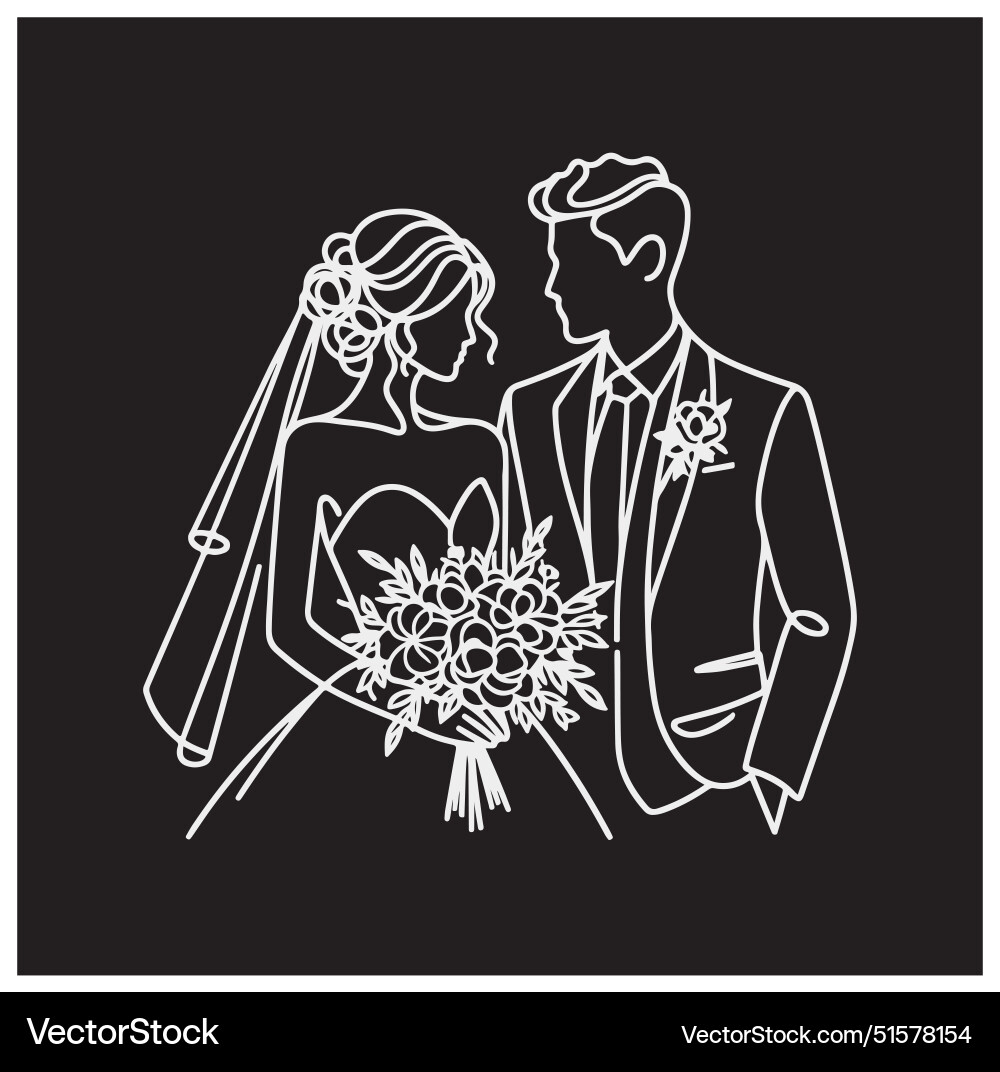 One continuous drawn line wedding from Royalty Free Vector