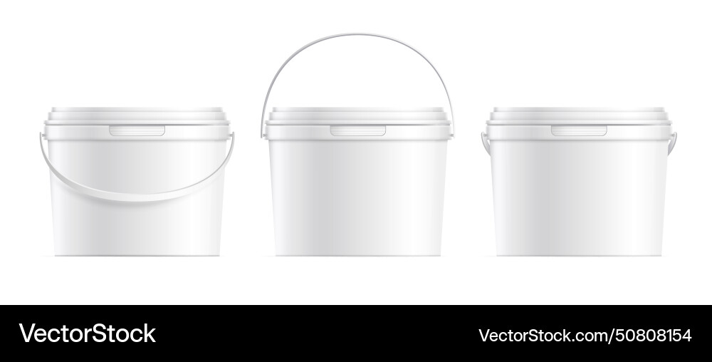 Realistic white plastic bucket containers Vector Image