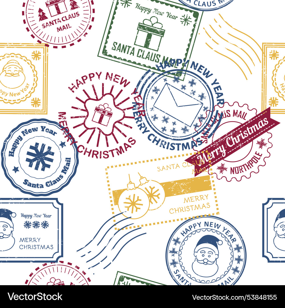 Festive christmas stamp pattern Royalty Free Vector Image