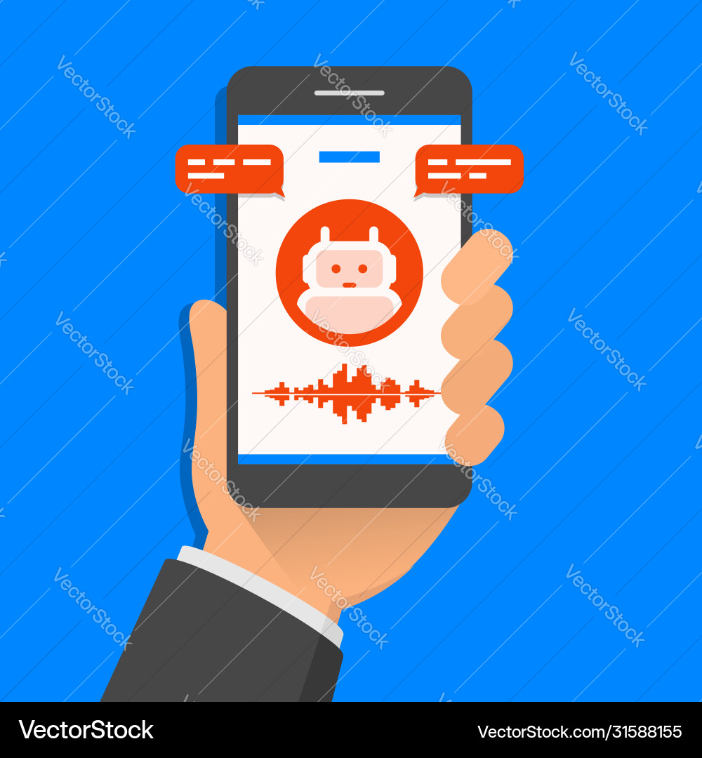 Hand holding smartphone with ai assistant on its Vector Image