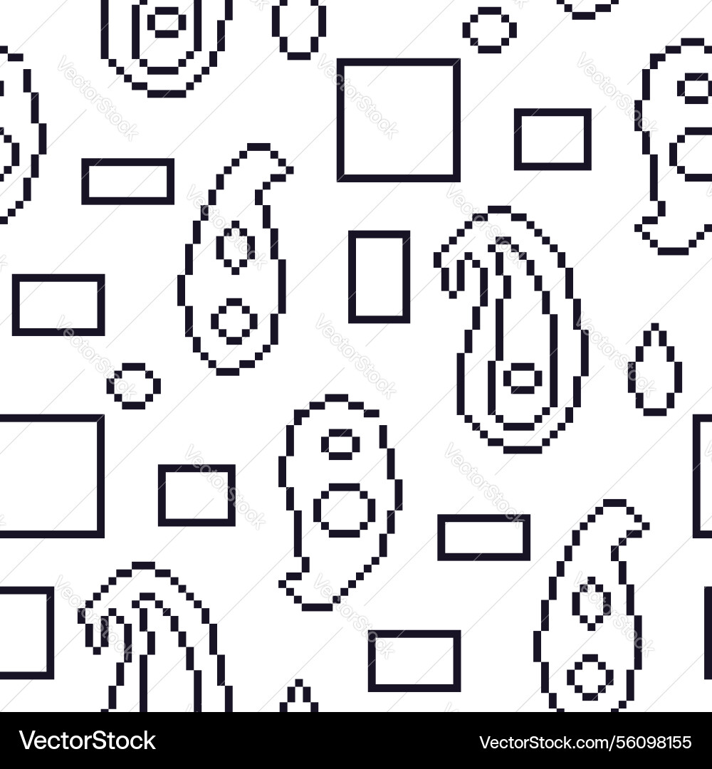 Pixel art paisley and rectangle seamless pattern Vector Image