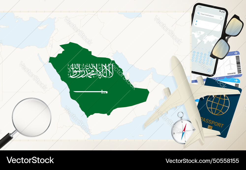 Saudi arabia map and flag cargo plane Royalty Free Vector