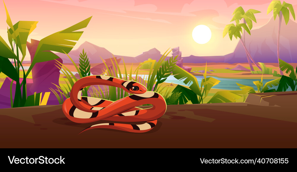 Scarlet milk snake on ground in grass Royalty Free Vector