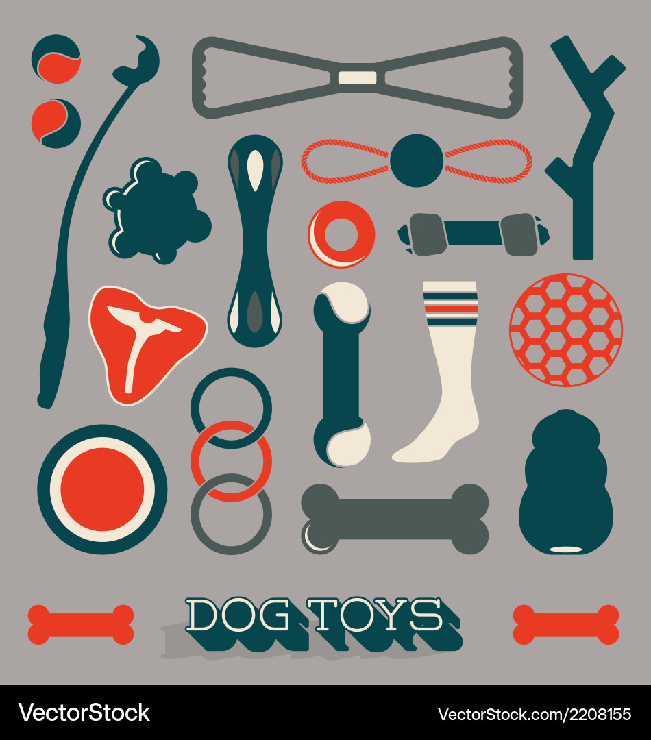 Set of dog toy icons and objects Royalty Free Vector Image
