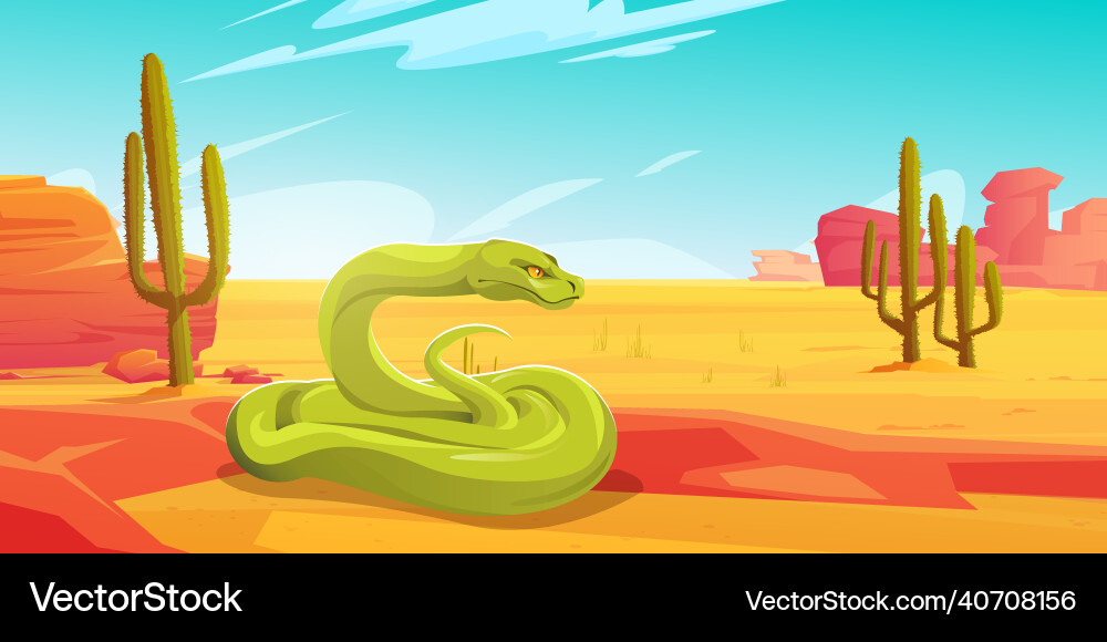 Green pit viper exotic snake in desert Royalty Free Vector