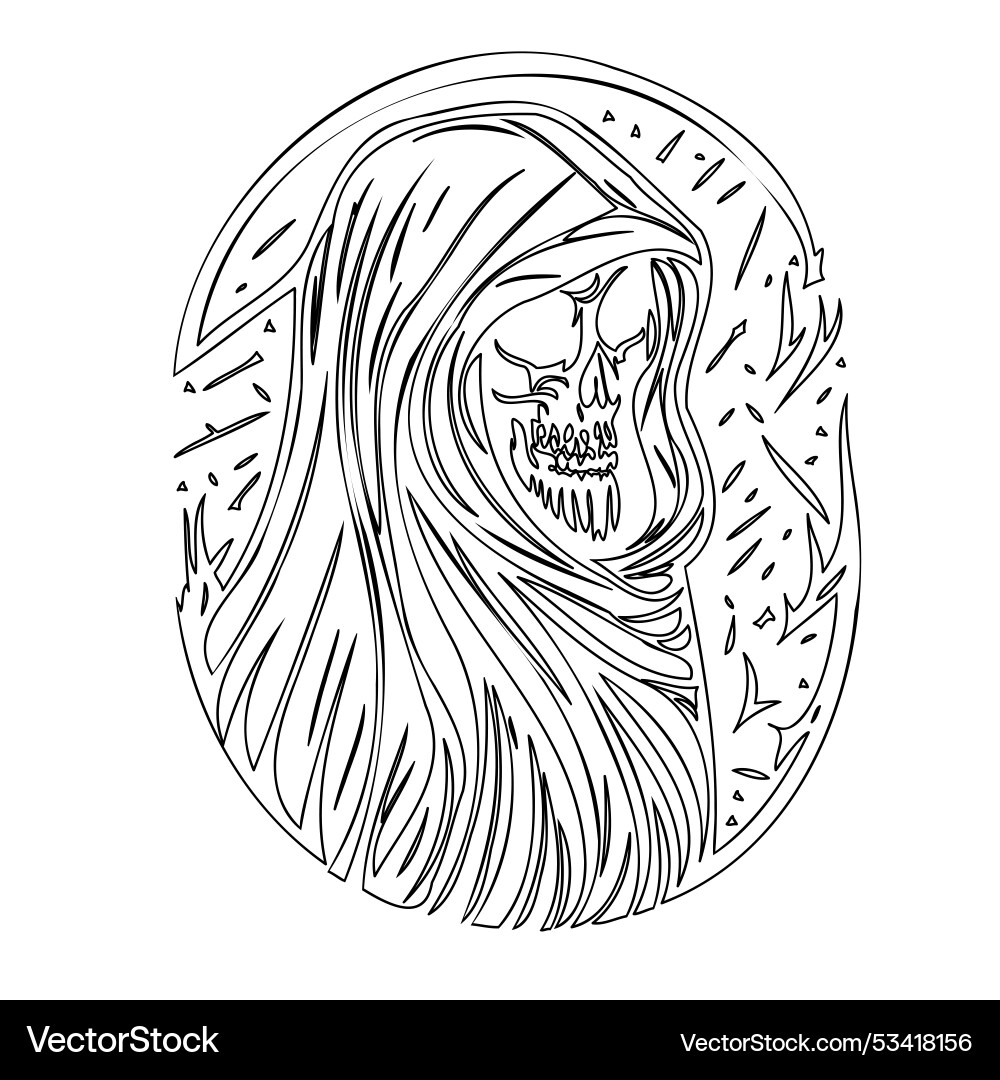 Grim reaper halloween sketch outline Royalty Free Vector