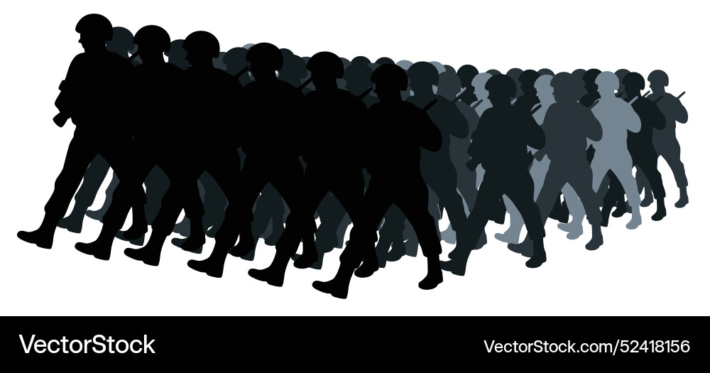 Soldiers marching in line down the road silhouette