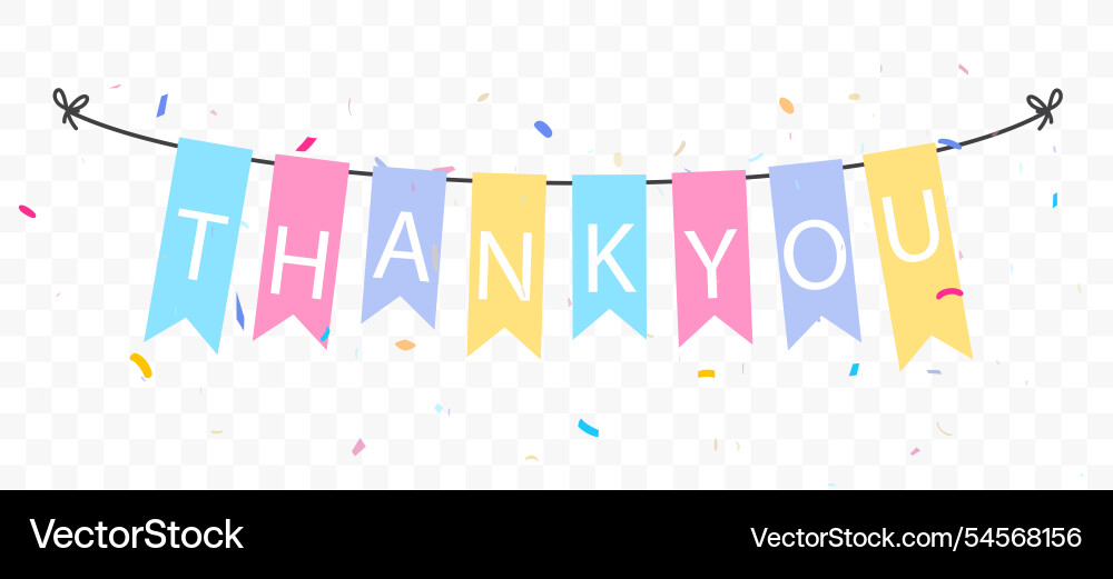 Vielen Dank Zeichen mit bunten Pastell-Flags Vektorbild