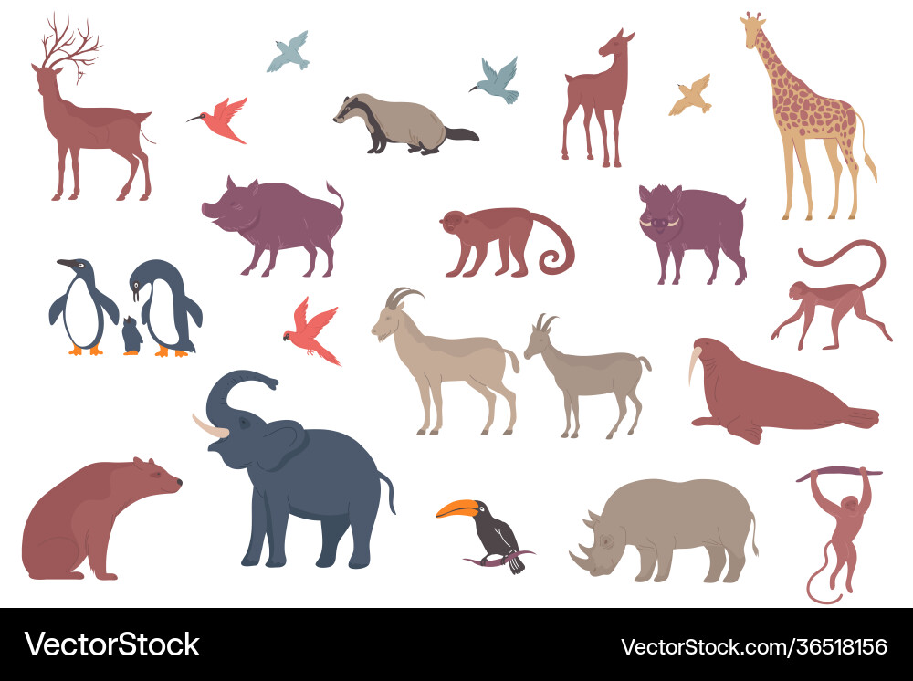 Wildlife animals icon set Royalty Free Vector Image