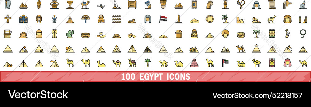 100 egypt icons set color line style Royalty Free Vector