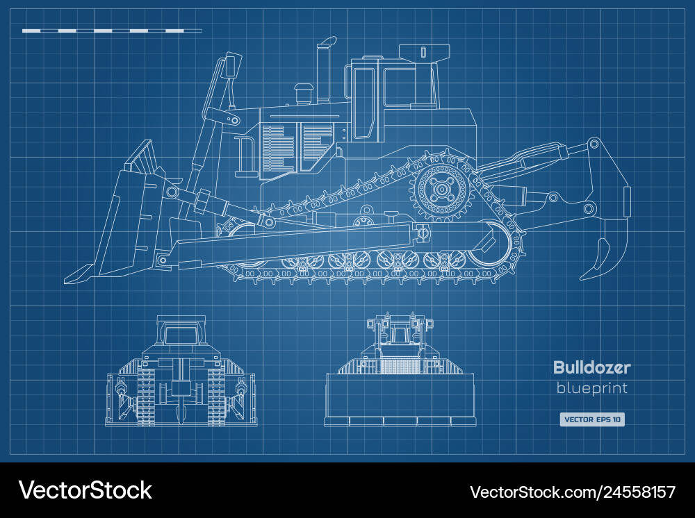 Bulldozer in outline style front side back view Vector Image