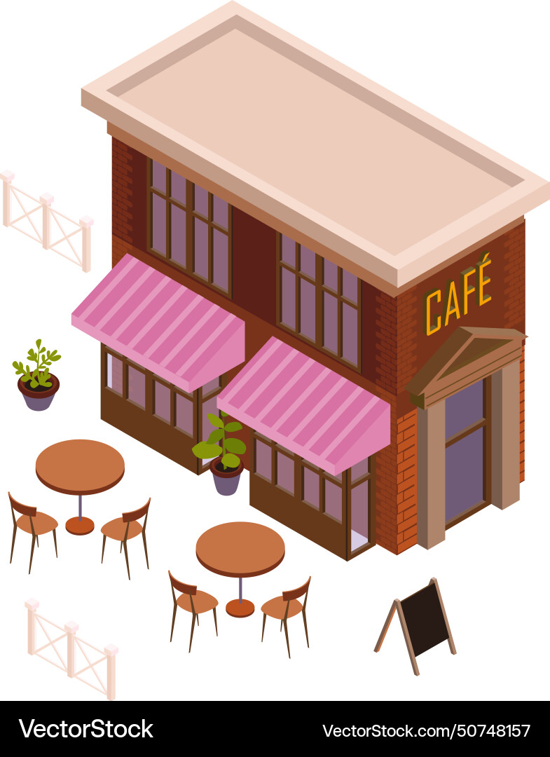 Cafe building isometric composition Royalty Free Vector