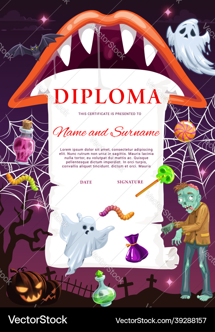 Halloween Kids Graduation Diploma Royalty Free Vector Image