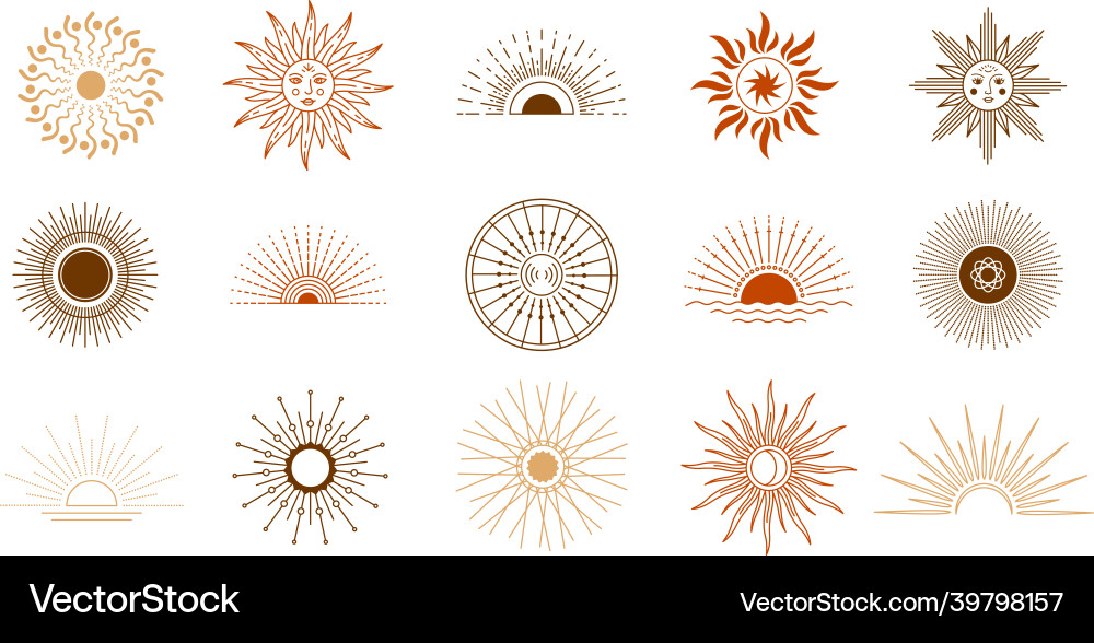 Line sunset and sun shine with rays logo elements Vector Image