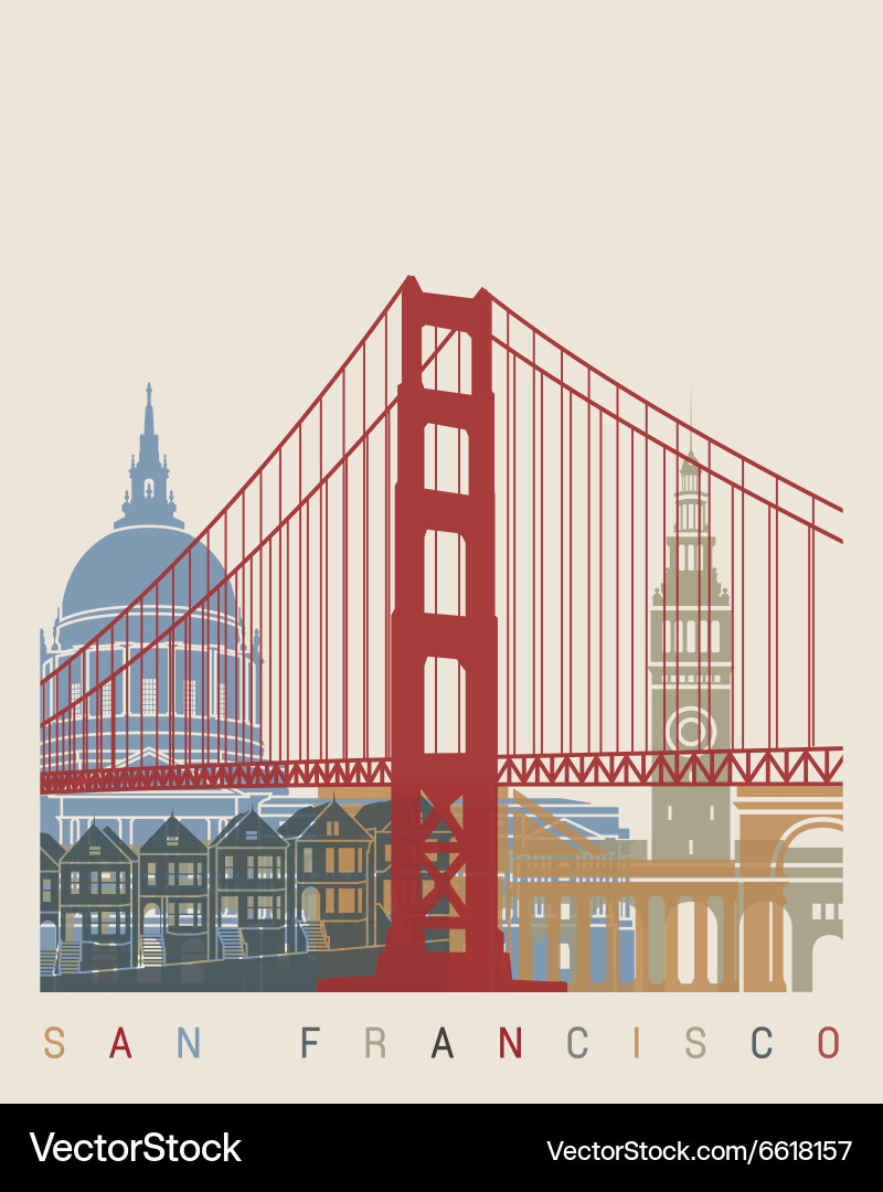 San Francisco Iconic Skyline Royalty Free Vector Image