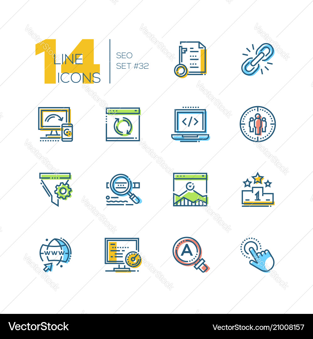 SEO Icon Set - Line Style Royalty Free Vector Image