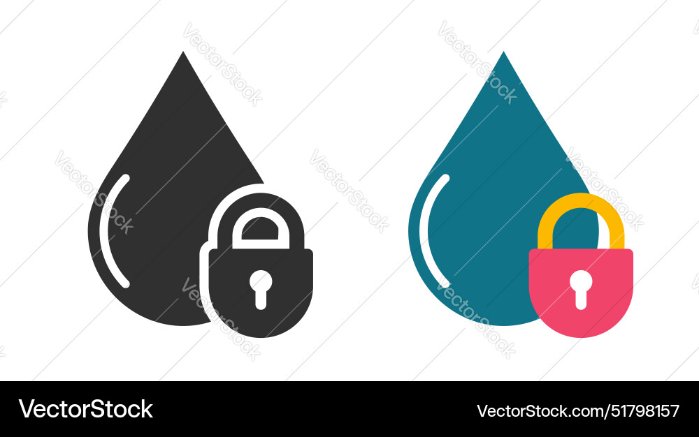 Water drop lock security icon graphic set aqua Vector Image