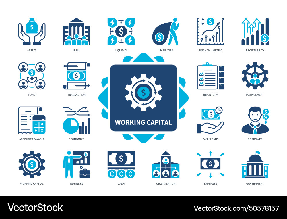 Working capital solid icon set Royalty Free Vector Image