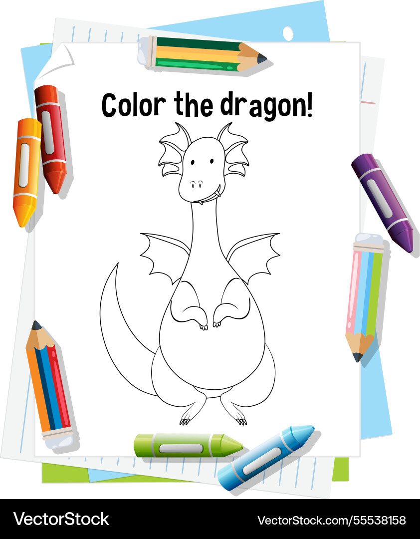A dragon coloring page with vibrant crayons Vector Image