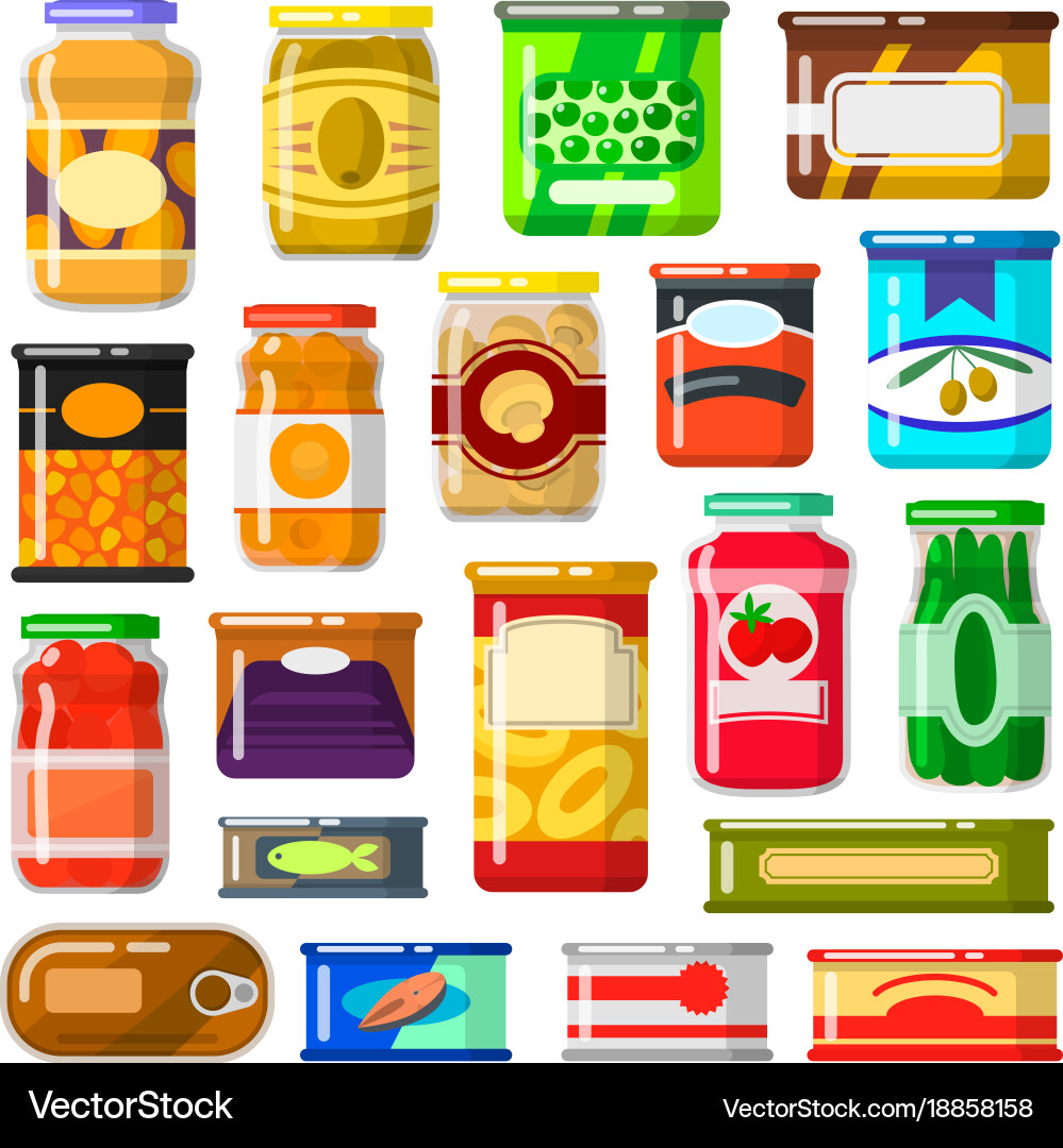 Canned goods set Royalty Free Vector Image - VectorStock
