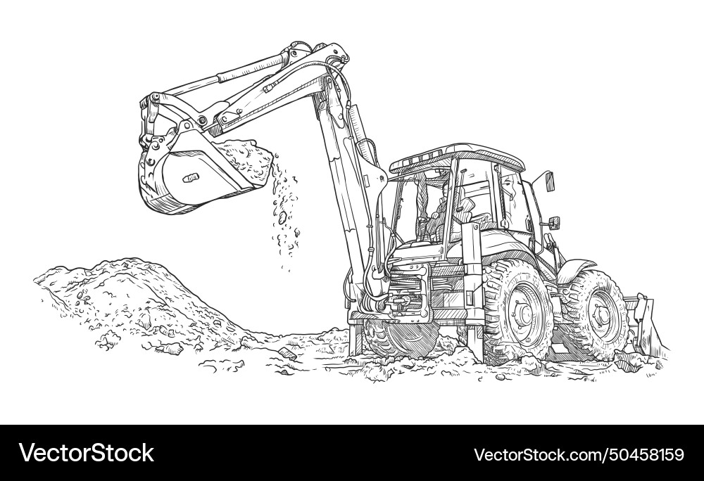 Big excavator is digging the ground at work hand Vector Image