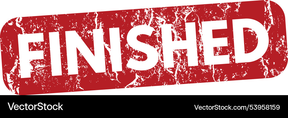 Finished - red rubber stamp with grunge effect Vector Image