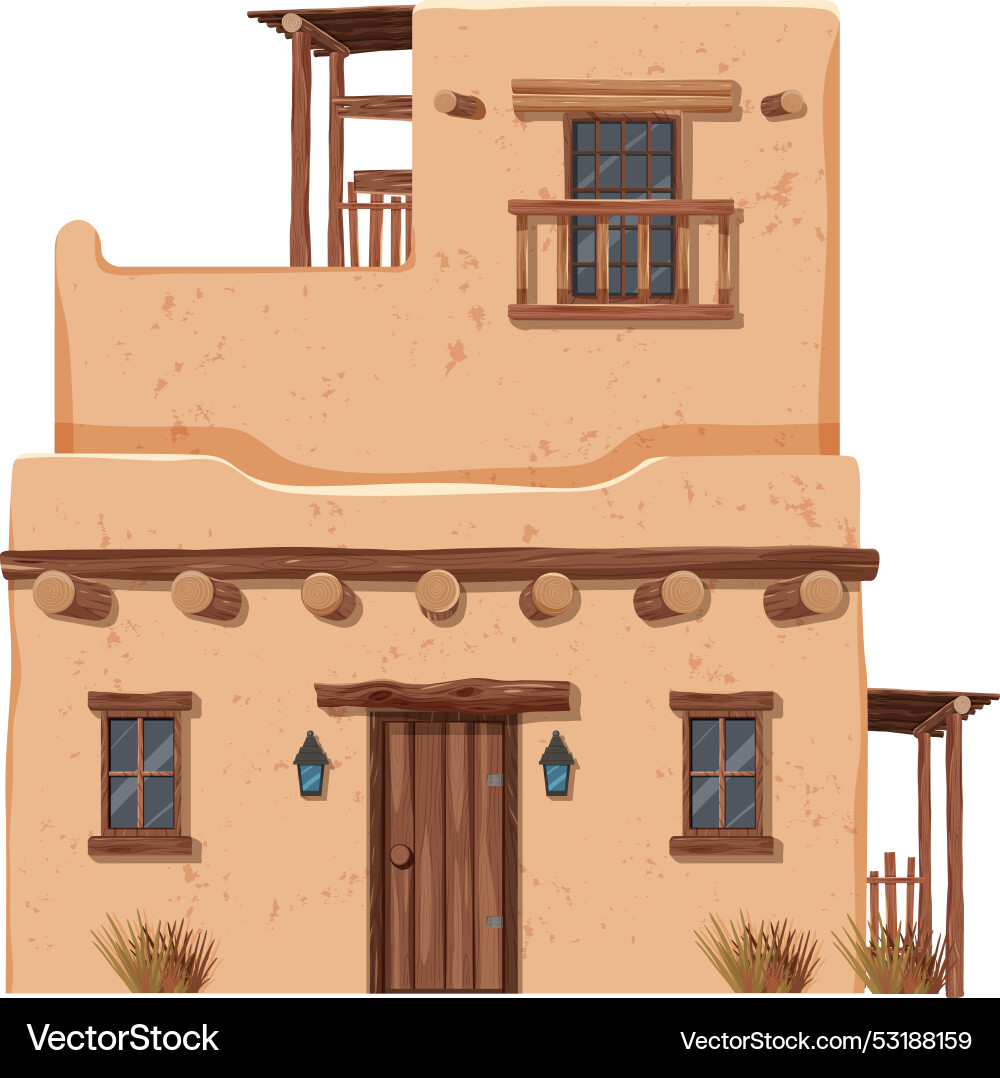 Rustic adobe house with wooden accents Royalty Free Vector