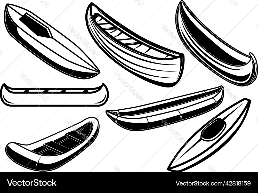 Set of kayak canoe boats design element Royalty Free Vector