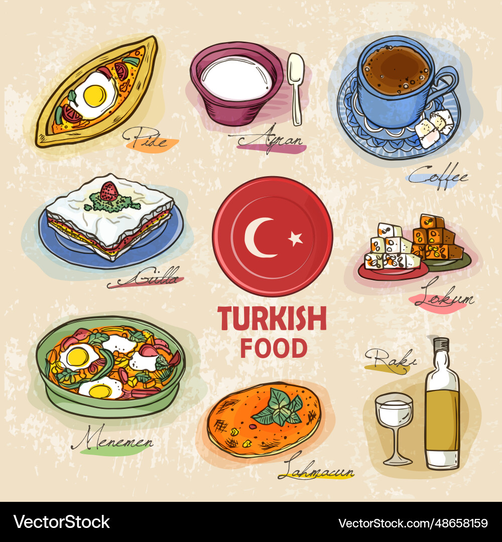 Turkish delicacy dishes Royalty Free Vector Image