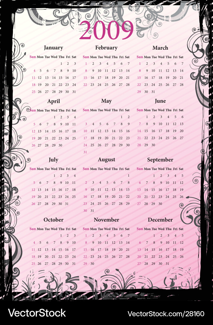Pink Floral Grunge Calendar Royalty Free Vector Image