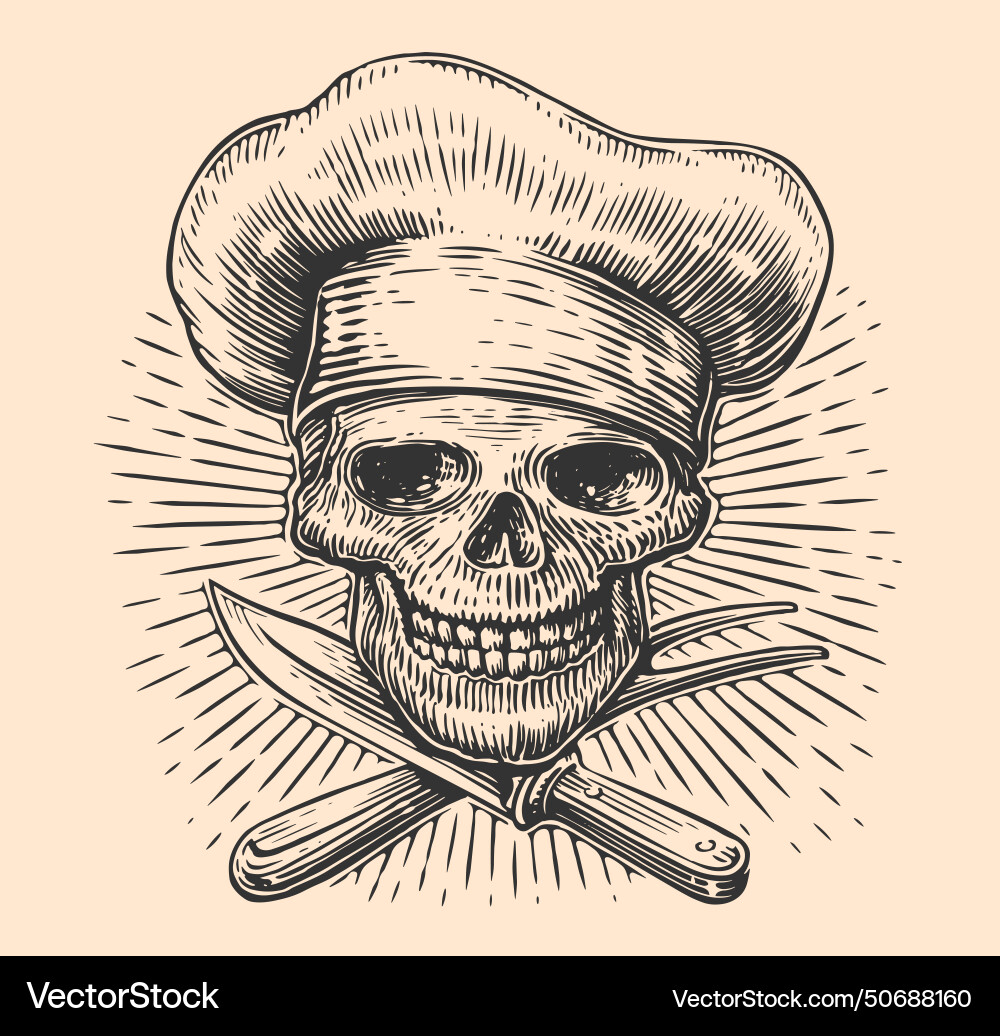 Skull chef skeleton head in cook hat Royalty Free Vector