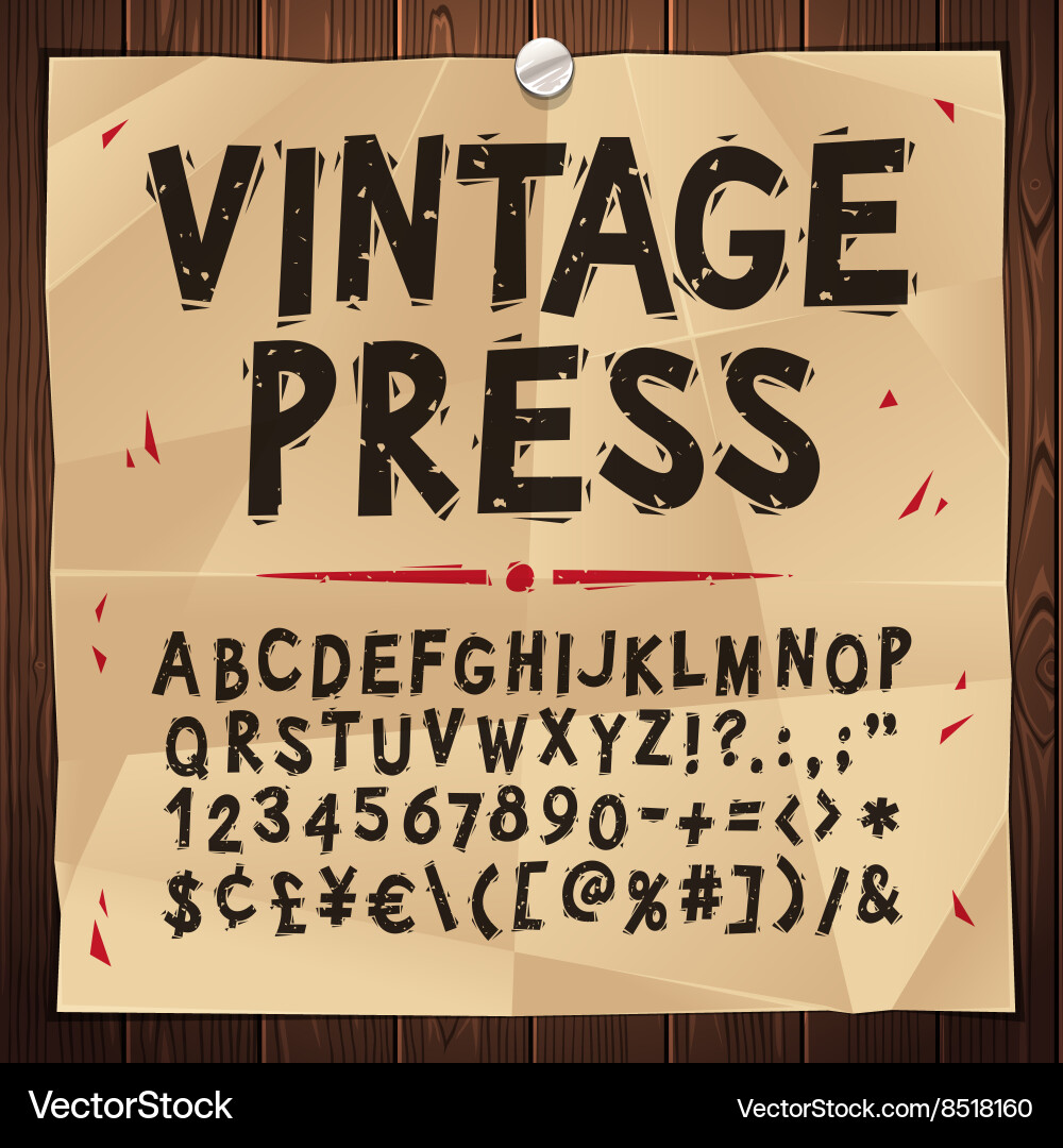 Vintage press font Royalty Free Vector Image - VectorStock