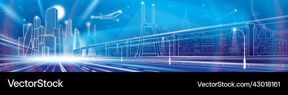 Infrastructure city panorama large cable-stayed b Vector Image